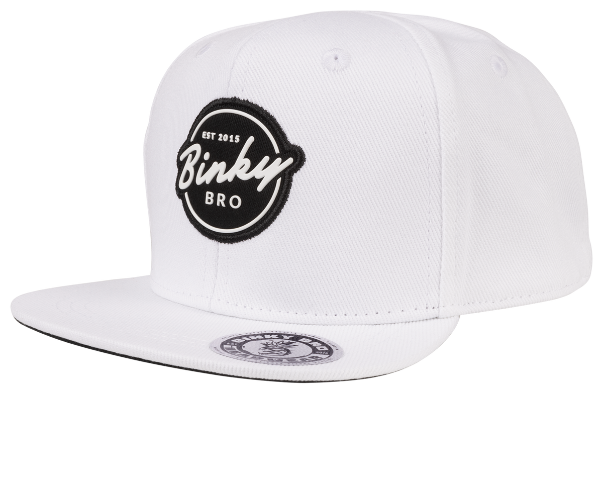 Maline Snapback Hat | White Paneling | Black & White Patch | 100% Cotton | BinkyBro – Binkybro