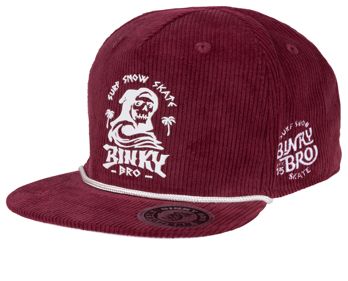 Tsunami Snapback Hat | Red Corduroy | Branded Reaper-Skeleton Logo ...