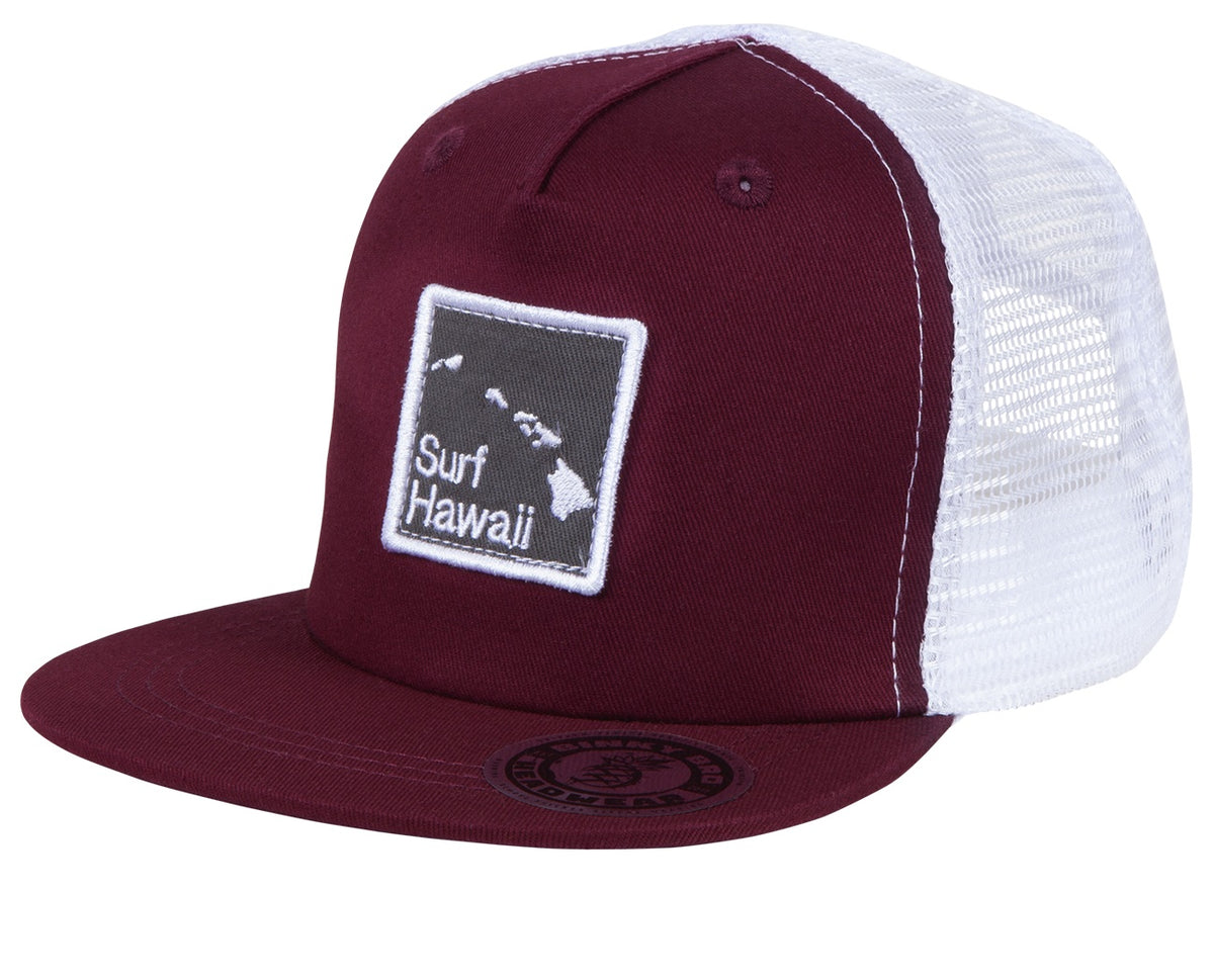 Taj Snapback Hat | Maroon Brim | Embroidered Surf Hawaii Patch | Mesh ...